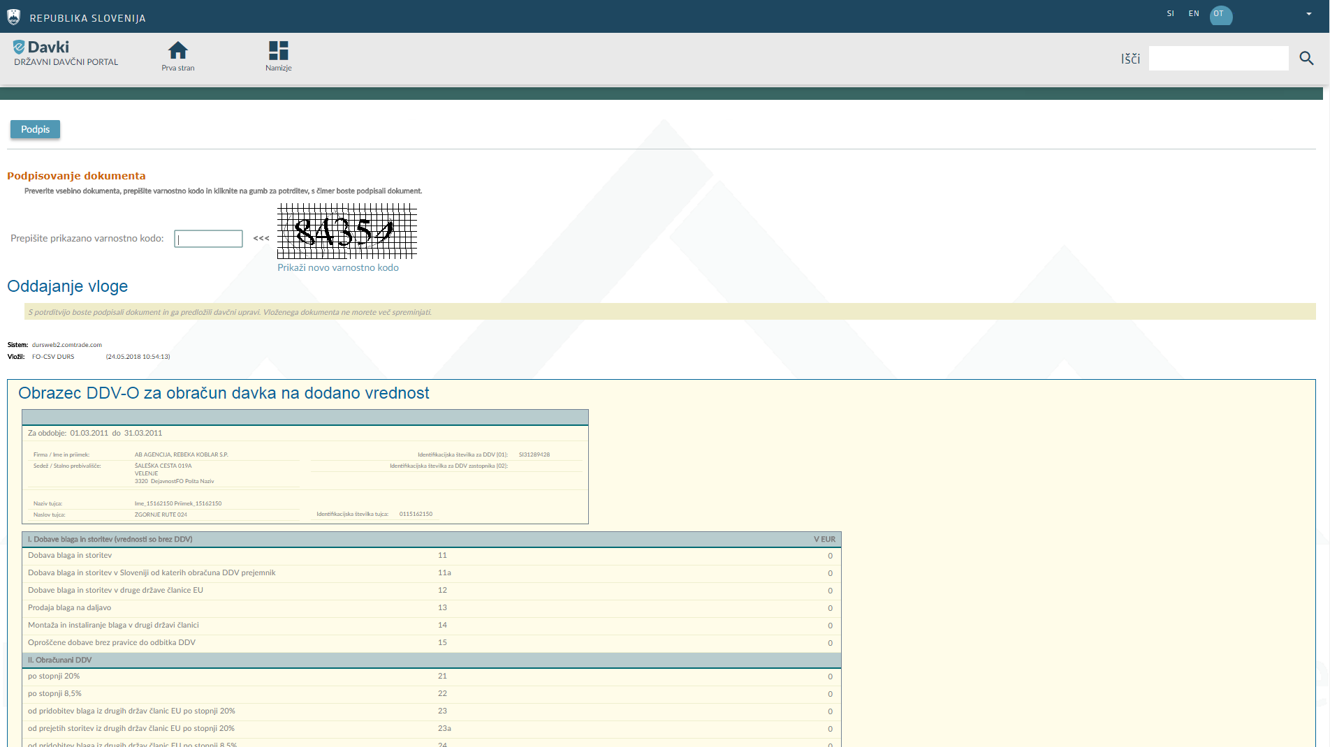 eDavki - Pri. DDV-O 2